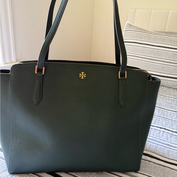 Tory Burch | Bags | Tory Burch Dark Green Saffiano Leather Large ...